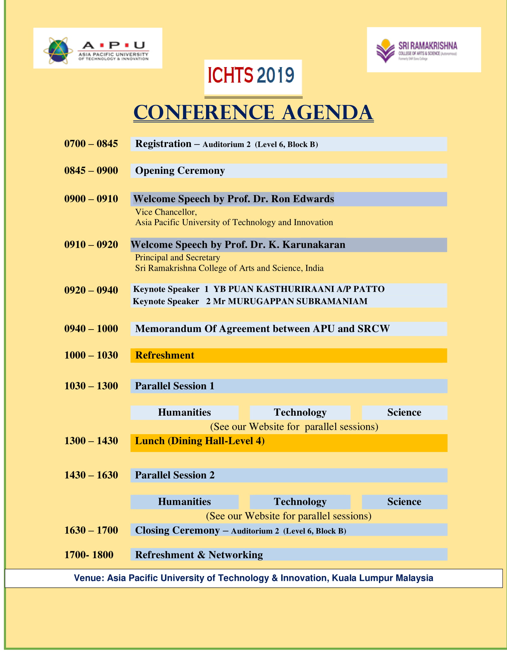 Agenda – 2nd International Conference on Humanities, Technology and ...
