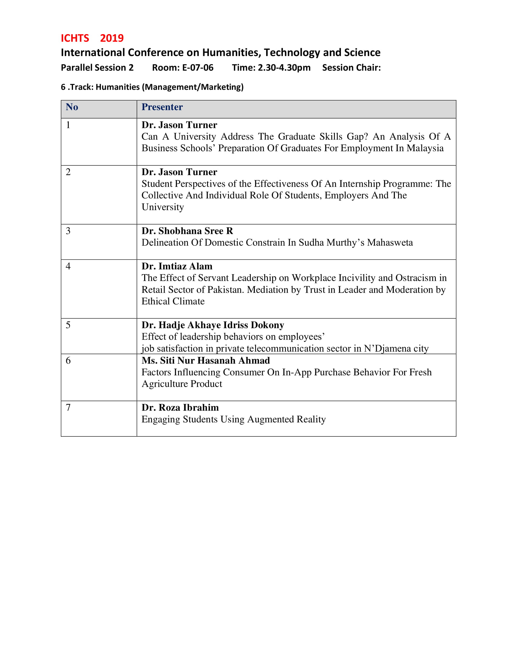 Parallel Session – 2nd International Conference on Humanities ...