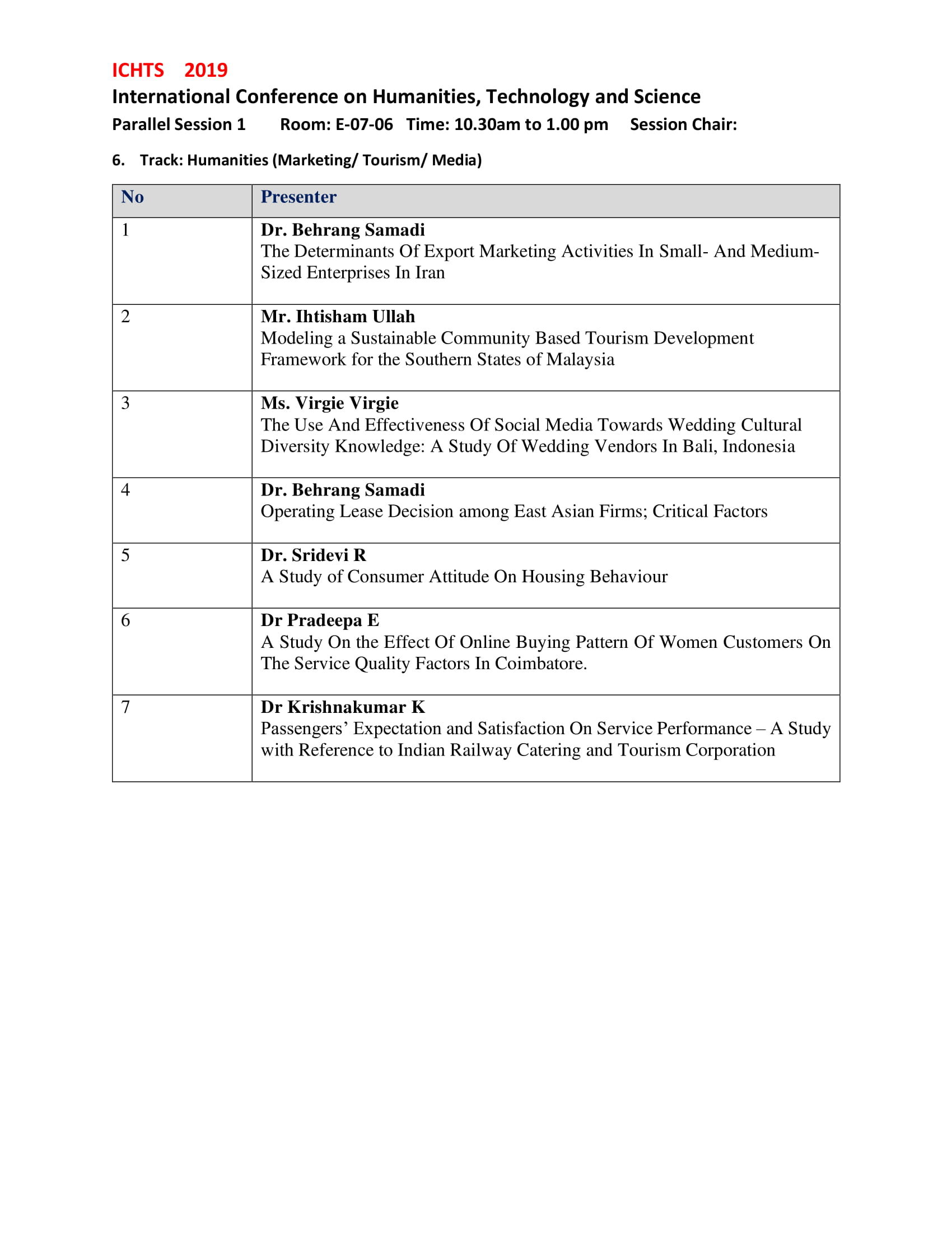 Parallel Session – 2nd International Conference on Humanities ...